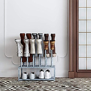 WELLAND 2-Tier Boot Storage Rack for Tall Boots and Shoes, Wooden Boot Holder Shoes Storage Organizer Rack, Holds 8 Pairs, Suitable for Rain Boot, Work Boot, Knee-high Boot, Washed White