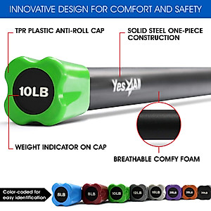 Yes4All Total Body Workout Weighted Pilates Bar, Body Bar For Exercise, Therapy, Aerobics, and Yoga, Strength Training, 10lbs
