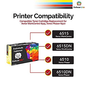 Professor Color High Capacity Compatible Toner Cartridge Replacement Set for Xerox Phaser 6510 & Xerox Workcentre 6515 | 2 Black 106R03480, 1 Cyan 106R03477, 1 Magenta 106R03478, 1 Yellow 106R03479