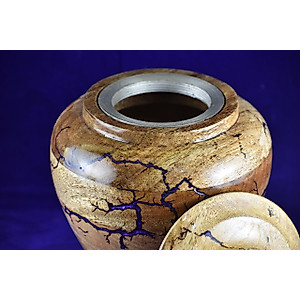 MHK Royal White Blue Lichtenberg Figure Urn for Human Ashes Wooden Urn Box with Lid Pet urn Cremation urn Burial Urn Box Adult Funeral Urn Resin Urn Ashes Keepsake Urn for Ashes