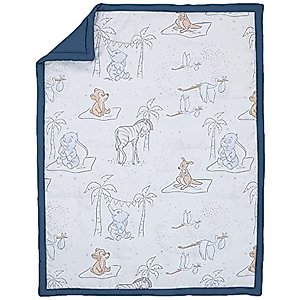 Disney Dumbo Mommy's Little Peanut Ivory, Gray, Blue Kangaroo, Bear, Zebra, Stork with Palm Trees 6Piece Nursery Crib Bedding Set, Ivory, Blue, Grey, Tan