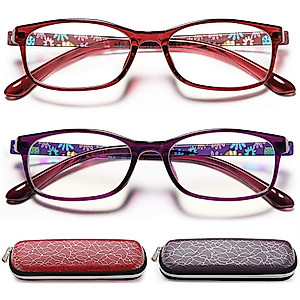 EYEURL Reading Glasses Women Blue Light Blocking - Set of 2 Pattern Design Value Computer Readers (Purple/Red, 1.5)