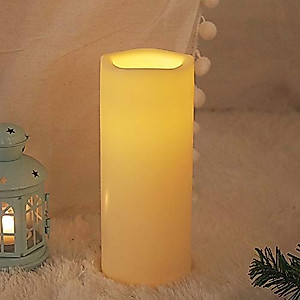 YINCHI Outdoor Waterproof Flameless Candle with Timer Flickering Large Plastic Battery Operated LED Lantern Light Bright Electric Pillar for Outside Patio Garden Party Wedding Decorations 4”(D)x6”(H)