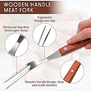 Meat Forks with Rosewood Handle and Stainless Steel Carving Fork Barbecue Fork for Christmas Kitchen Roast (2 Pieces,13 Inch, 10 Inch)
