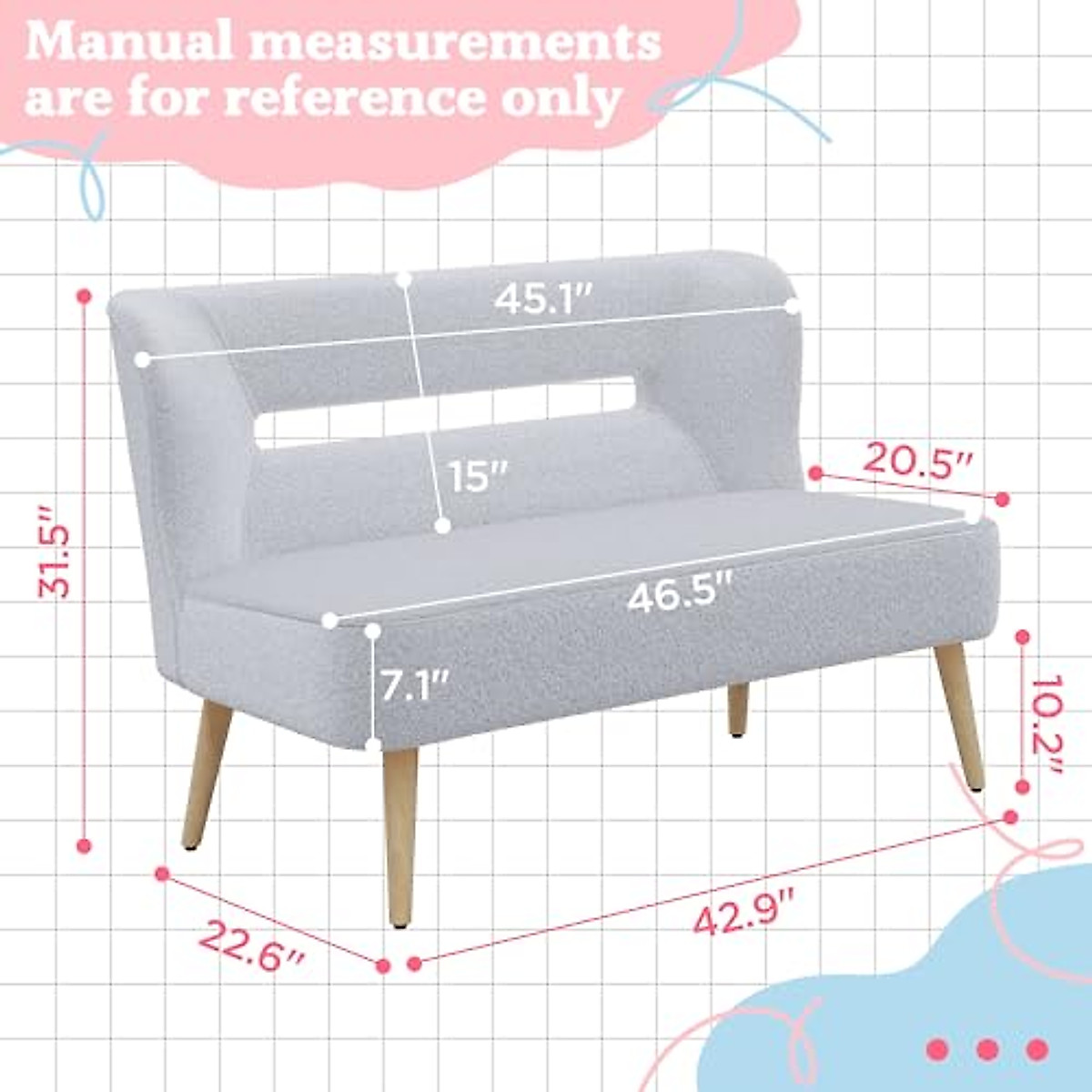 Fahomiss Cream Couch- Sofa Teddy Sectional Loveseat Comfortable Suitable for Living Room Bedroom Office Apartment Small Space Lounge 46.5" W (Blue loveseat)