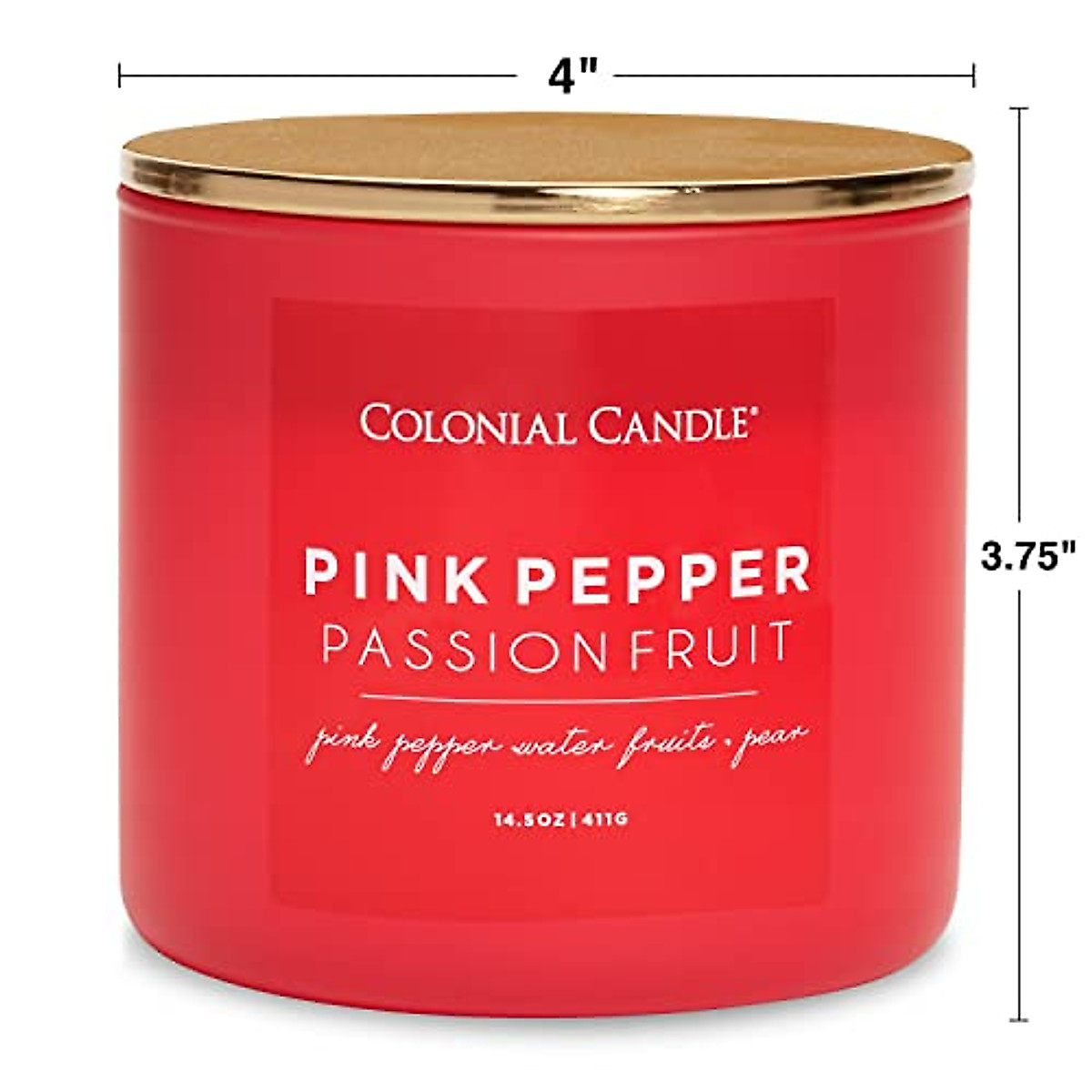 Colonial Candle Pink Pepper Passionfruit Scented Jar Candle, Pop of Color Collection, 3 Wick, Red, 14.5 oz - Up to 60 Hours Burn