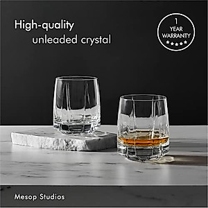 Mesop Studios Crystal Whiskey Glasses Set of 2 | Bourbon Glasses Set 2, Crystal Rocks Glasses, Old Fashioned Glasses, Scotch Glasses, Cocktail Glasses, Liquor Glasses, Lowball Glasses, Whiskey Tumbler