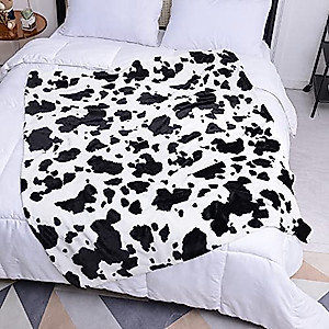 SOCHOW Cow Print Fleece Throw Blanket for Sofa Couch, Soft Lightweight Cozy Warm Home Decor Flannel Blanket, Cute Animal Blanket for Kids Boys Girls, Black 50 x 60 Inches