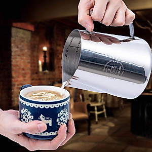 Milk Frothing Pitcher 32oz,Espresso Steaming Pitcher 32oz,Espresso Machine Accessories,Milk Frother Cup 32oz,Milk Coffee Cappuccino Latte Art,Stainless Steel Jug