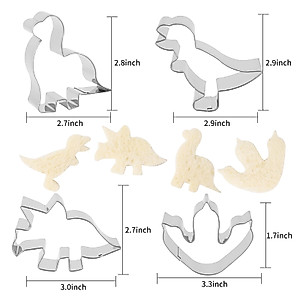 Cookie Cutter ANCKNE Dinosaur Cookie Cutter Set Small Size Stainless Steel Shaped for Kids Dinosaur Theme Birthday Party Supplies