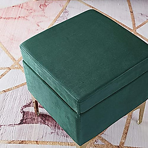 Ornavo Home Madison Modern Contemporary Square Upholstered Velvet Ottoman - Vanity Chair - Gold Metal Legs - Emerald Green