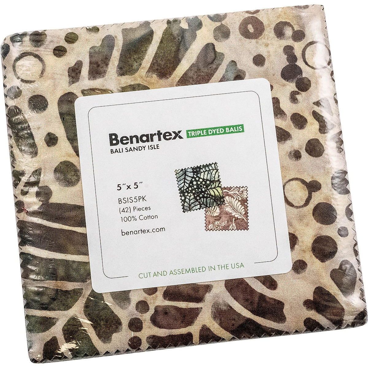 Benartex Fabrics Bali Sandy Isle Five Inch Squares Charm Pack
