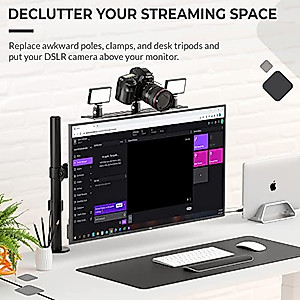 HumanCentric DSLR Monitor Mount – Monitor Shelf for Desk Camera Mount, Light Webcam and Microphone Camera Shelf for Monitor VESA Arm, Replace Clamp Tripods for Camera Desk Mount, Large