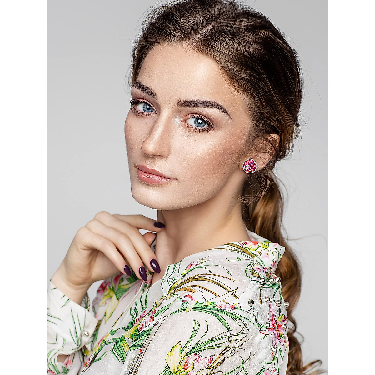 32 Pairs Clip on Earrings for Women Clip on Stud Earrings Bohemian Round Faux Druzy Earrings Ear Clip Stainless Steel Earrings Jewelry for Women(Clip-on Style)