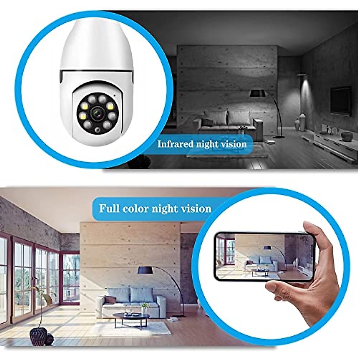 Light Bulb Security Camera, 1080P 2.4GHz WiFi Home Security Camera, 360° Surveillance Cam with Motion Detection Alarm Night Vision Light Socket Security Camera