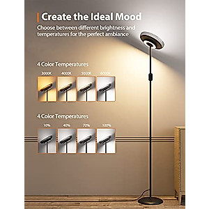 SYMPA LED Floor Lamp, Floor Lamps for Living Room, 30W Main Light and 15W Side Reading Lamp, 3000K-6000K Colors & Brightness Adjustable Standing Lamp with Touch Control Memory Function, 1H Timer