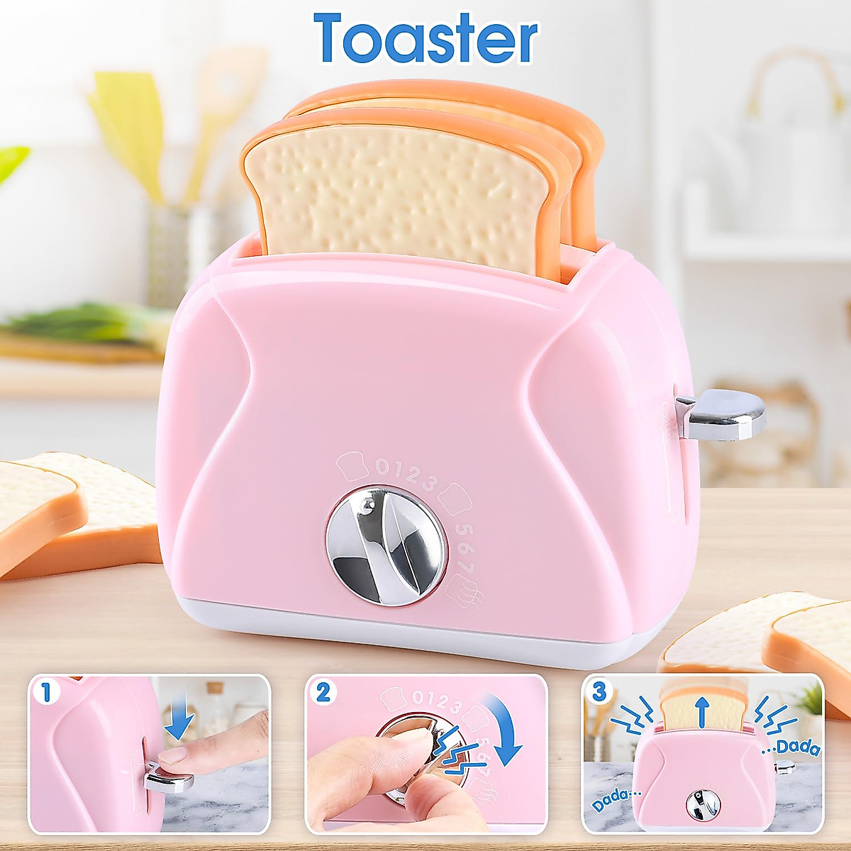 Play Kitchen Appliances Toys - Kids Kitchen Playset Accessories Pretend Kitchen Play for Toddlers 3-5 Large Coffee Maker, Mixer, Toaster with Realistic Sound Play Kitchen for Kids Ages 4-8 Gift