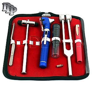 DDP LED Fiber Optic Otoscope Tuning Fork C128 Reflex Hammer Diagnostic ENT Set-Blue