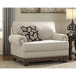 Signature Design by Ashley Harleson Modern Farmhouse Chair and a Half with Nailhead Trim and Accent Pillow, Beige