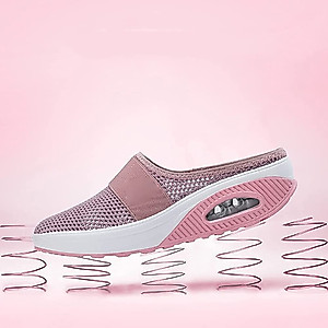 hwojjha Women's Air Cushion Slip-On Walking Shoes-Orthopedic Diabetic Walking Shoes, Breathable with Arch Support Knit Casual Shoes, Casual Air Cushion Platform Mesh Mules Sneaker Sandals (Grey, 8)
