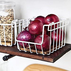 iDesign The Ría Safford Collection Open Front Wire Basket with Acacia Wood, 10" x 8" x 6"