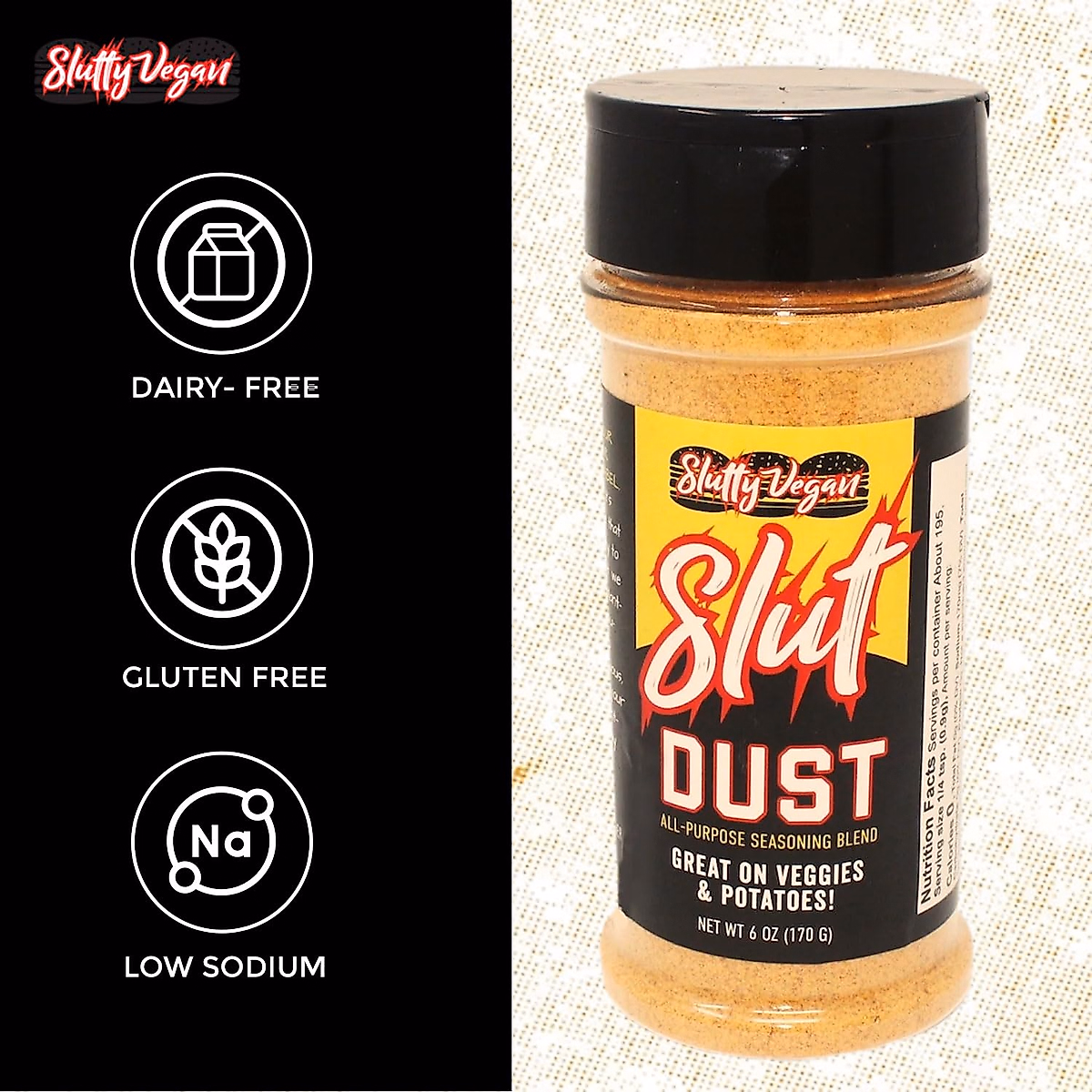 Slutty Vegan All Purpose Seasoning, Slut Dust, Healthy Herbs and Spices, Gluten Free, No Sugar and No GMO, Organic Spice Jar, (6oz)
