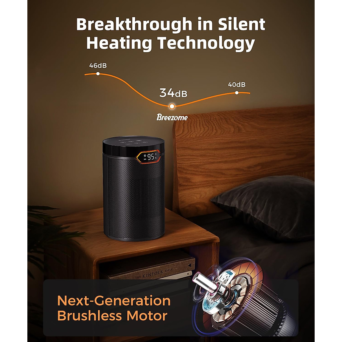 BREEZOME Space Heater, Portable Electric Heaters for Indoor Use with Thermostat & 24H Timer, 1500W PTC Ceramic Quiet Fast Heating Desk Heater, Safety Room Heater for Home Bedroom Office