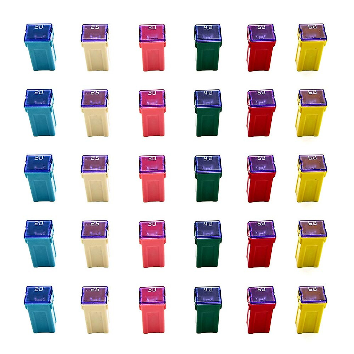 30 Pc Automotive Tall/Standard Profile JCASE Box Shaped Fuse Kit for Pickup Trucks, Cars and SUVs