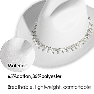 HUDANHUWEI Rhinestone Cowgirl Cowboy Hat Shiny Wide Brim Hat for Party B-White
