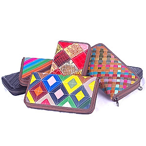 Segater® Women Multicolor Wallets Genuine Leather Colorful Splice Bag Card Holder Organizer Purses Zip Around Phone Clutch Large Long Purse