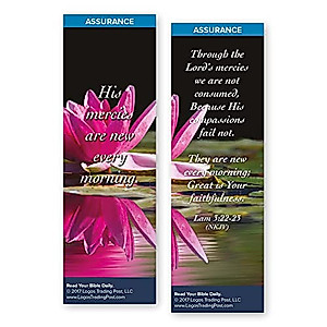 Christian Bookmark with Bible Verse, Pack of 25, Assurance Themed, His Mercies Are New Every Morning, Lamentations 3:22-23