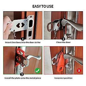 Portable Door Lock, Extra Home Security Door Locker for Additional Privacy and Safety, Travel Lock Down Locks for Traveling, Hotel, Home, Apartment, College with Door Hanger Sign (2 Pack), Black & Red