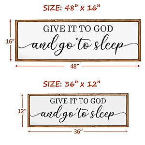 Framed Give it to God and Go to Sleep Signs 36”x12” Above Bed Wall Decors Wall Art for Bedroom Wood Signs (36X12 inch, Brown)