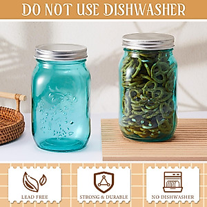 Tessco 12 Pcs 16 oz Colored Mason Jars with Lids Glass Pint Canning Containers Regular Mouth Kitchen Canisters for Food Storage, Christmas DIY Crafts, NOT Allowed Dishwasher (Teal)