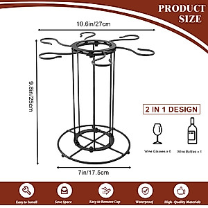 Metal Countertop Wine Glass Rack, Tabletop Bottles Stemware Storage Display Holder Holds 6 Cups 1 Bottle, Freestanding Wine Glasses Stand for Kitchen Home Bar Cabinet Pantry Decor (Style 1)