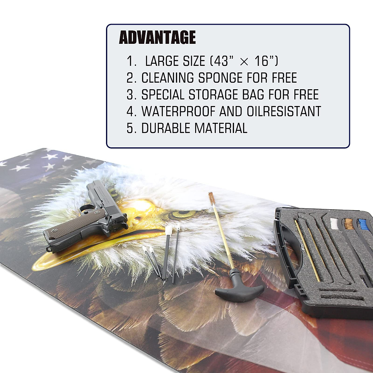 CREVIV Gun Cleaning Mat, Large Size 16"x43" Inch Cleaning mat Include Gun Cleaning Kits(Sponge), Suitable for Pistol Shotgun Rifle Cleaning