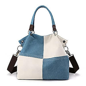 Women's Tote Canvas Satchel Hand Bag Corssbody Retro Clutch Plaid Shoulder Bag Purse Hobo Bag