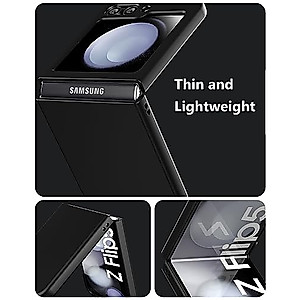 Cresee Case for Samsung Galaxy Z Flip 5 (2023) with Cover Screen Protector, Thin Hard PC Phone Case for Galaxy Z Flip5 - Black+Glass