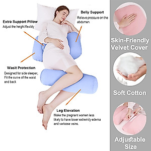 Pregnancy Pillows for Sleeping, Soft Maternity Body Pillow for Side Sleeper, Support for Back, Legs, Belly, Adjustable Travel Pregnant Women Pillow (Blue)