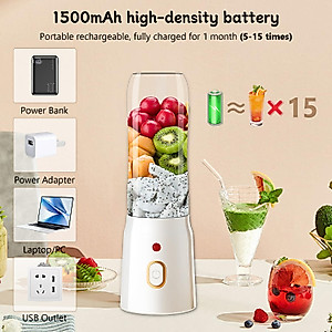Personal Size Blender for Shakes and Smoothies,15.6 oz Portable Blender with 10 Blades,Rechargeable Mixers Fresh Fruit Juicers,Multifunctional Blender with 2 cups,For Travel,Sports,Outing, white