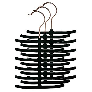 Home Basics Velvet Tie Holder Organizer (3 Pack), Black