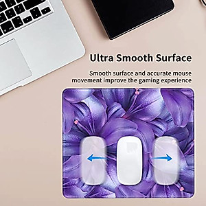 Purple Lily Flowers Printed Mouse Pad with Non-Slip Rubber Base Gaming Mouse Pad for Wireless Mouse Computers Laptop Office 10.2 x 8.3 in
