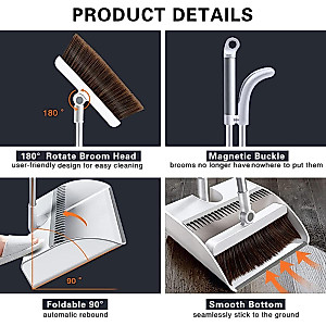 Broom and Dustpan Set for Home, Dust Pan and Broom Combo, Broom with Dustpan Combo Set, Broom and Dust Pan, Dustpan and Broom Set Long Handle, for Office Home Kitchen Lobby Floor