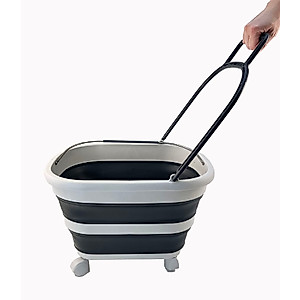 SAMMART 17L (4.5 gallons) Collapsible Plastic Basket with Wheels and Handle-Foldable Pop Up Storage Tub/Organizer with Wheels-Portable Washing Tub-pop up Saving (Grey/Slate Grey)
