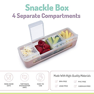 melii Snackle Box – 4 Separate Compartments with Lids, Divided Snack Container, Food Storage for Kids and Adults, Arts & Crafts, Beads, BPA-Free, Pink