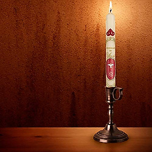 Catholic Confirmation Candle Red Dove Decoration, Wax Candlestick Gift for Teenage Boys and Girls, 9 3/4 Inches Tall