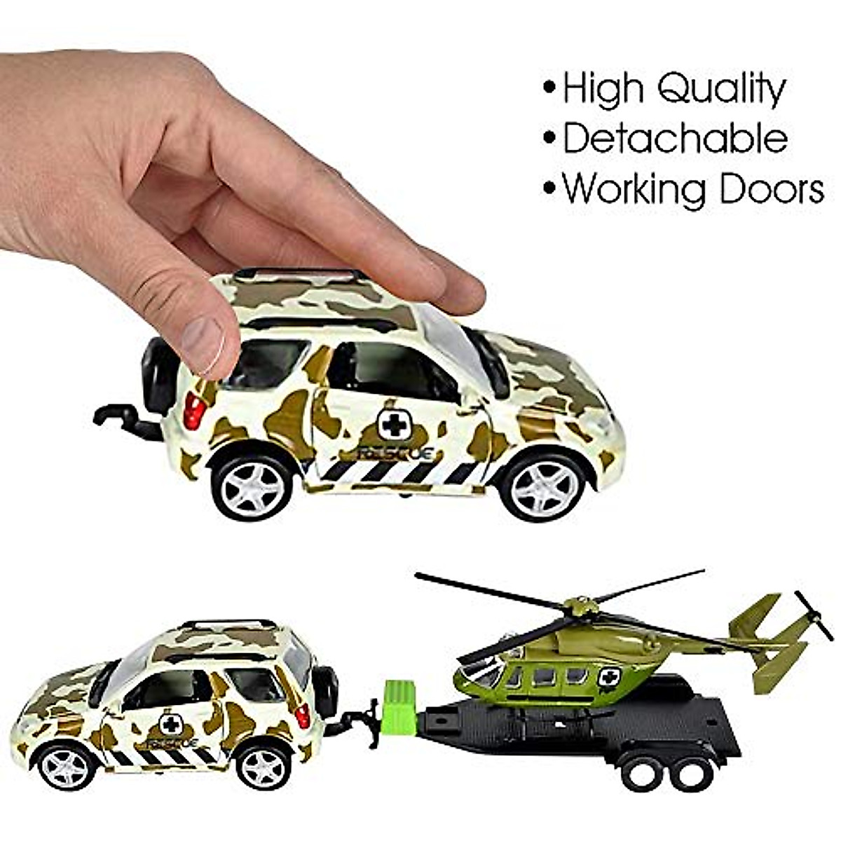 ArtCreativity SUV Toy Car with Trailer and Helicopter Playset for Kids, Interactive Northern Trek Play Set with Detachable Helicopter & Opening Doors on 4 x 4 Car, Best Birthday Gift for Boys & Girls
