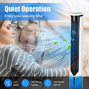 GOFLAME 41" Evaporative Air Cooler Portable, 3-IN-1 Oscillating Tower Fan with Remote Control, 3 Wind Speeds and 3 Modes, Bladeless Air Cooling Fan with LED Display and 9H Timer for Living Room Office