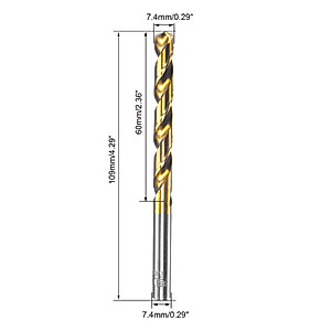 uxcell High Speed Steel Straight Shank Twist Drill Bit Fully Ground Titanium Coated 7.4mm Drilling Dia