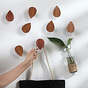 Wall Hooks Wood, Water Droplets Walnut Wood Wall Hooks for Coats, 5PCS Modern Wood Hooks for Wall Robe Hooks Entryway Wall Hangers, Heavy Duty Hooks for Bedroom Living Room